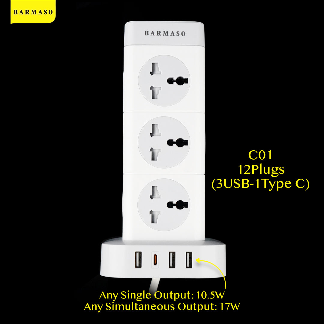 C01 (12 Plugs) (3USB-1 Type C) Power Socket – BARMASO